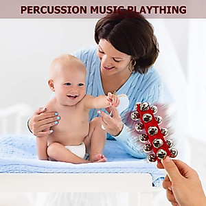 NUOBESTY 2pcs Christmas Hand Jingle Bells Wooden Shaker Jingle Bells Stick Musical Percussion Instrument Toy Kids Sleigh Bells for for Holiday Home Christmas Decoration Red