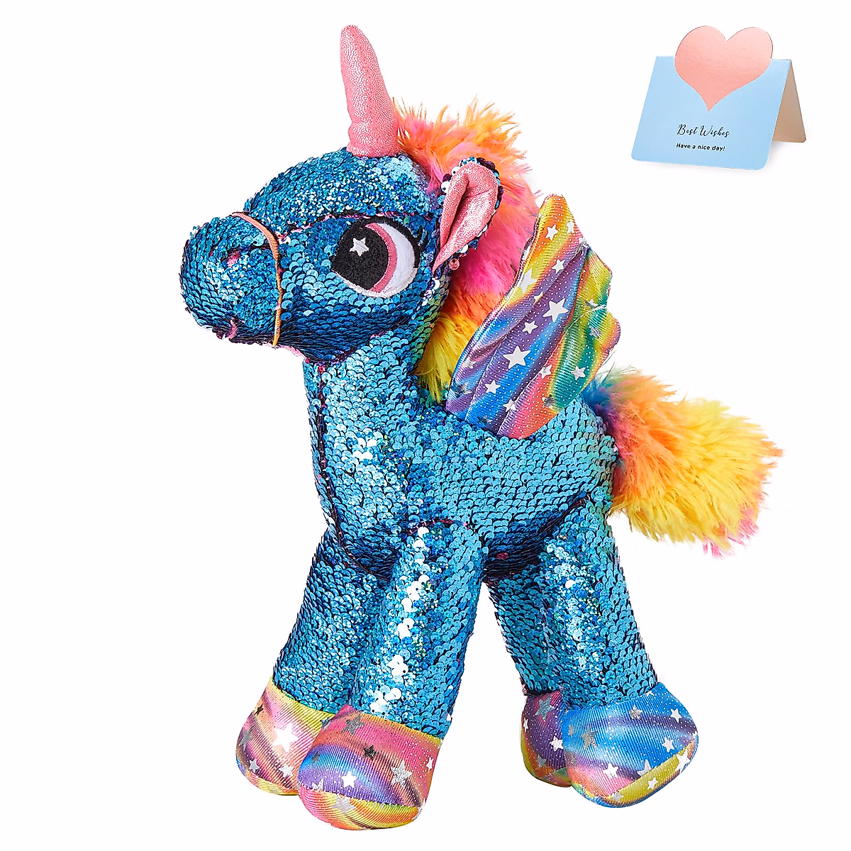 Athoinsu 13'' Blue Flip Sequin Unicorn Stuffed Animal Plush Toy with Reversible Glitter Sequins Sparkle Birthday Children's Day Christmas Valentine's Day Gifts for Kids Toddlers