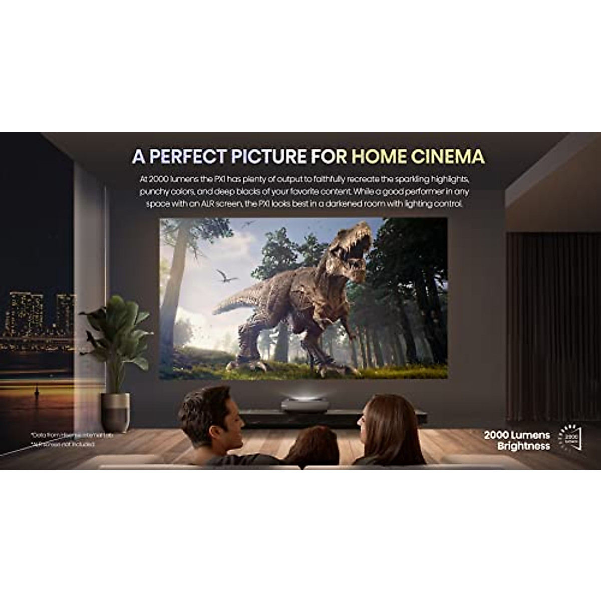 Hisense PX1 4K UHD Triple-Laser UST Ultra Short Throw Projector, 2000 Lumens, Android TV, HDR10, 30W (Stereo) Dolby Atmos, Dolby Vision, Built-in Alexa and Google Assistant
