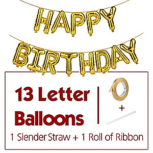 Mr. Pen- Happy Birthday Balloons, 14.5 Inch, Gold, 15 Pcs, Happy Birthday Balloons Letters, Happy Birthday Balloon Banner, Happy Birthday Foil Balloon, Happy Birthday Letter Balloons
