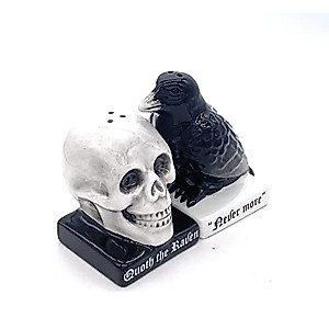 Rustix Quoth The Raven Ceramic Gothic Halloween Decor Cute skull Horror Salt and Pepper Shaker Set Scary Spooky and witchy Gift Fall Season Decor for Kitchen