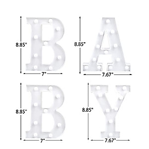 ZUOKEMY 4 LED Baby Marquee Logo Light, Large Baby Monogram Decorative Light, Warm White Glowing Letters Perfect for Baby Shower Party, Birthday Party, Home Bedroom Nursery Table Wall Decor (Baby)