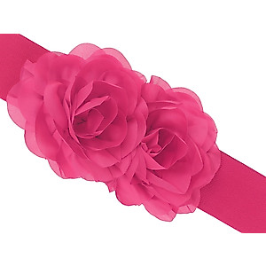 Elerevyo Women's Big Double-Flower Stretchy Belt, Elastic Wide Chunky Waistband Belts for Dress 70x6cm/27.6x2.4 inches(LxW) Hot Pink