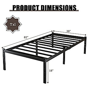 Twin XL Size Bed Frame/ 18 Inch High Heavy Duty Steel Slat Platform Bed Base/Mattress Foundation/Anti-Slip/Noise Free/Easy Assembly/No Box Spring Needed/Black