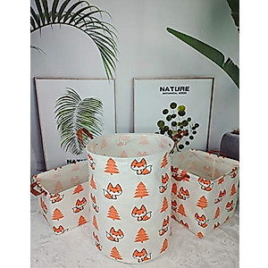 ASKETAM Canvas Fabric Collapsible Kids Baby Laundry Basket Children Nursery Bedroom Dirty Clothes Hamper Storage Bin Toy Organizer (Fox little pine)