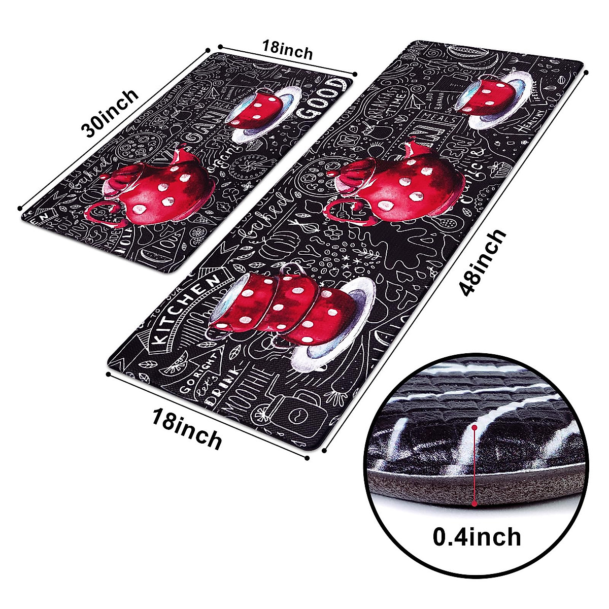 ASPMIZ Coffee Kitchen Mat 2 PCS, Cushioned Anti-Fatigue Kitchen Rugs Non Slip, Memory Foam Kitchen Mats and Rugs, Waterproof Kitchen Floor Comfort Mats for Home & Office, 18'' x 48'' + 18'' x 30''