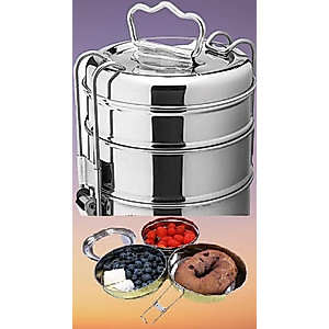 Sharvgun Stainless Steel Food Grade Bento Vintage Wire Tiffin Box, Traditional Indian Lunch Box,Tiffin Box,Food Container,Indian Tiffin, Food storage container 10 cm (3 Tier)