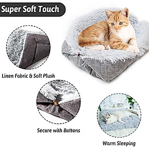 Fhiny Self Warming Cat Bed Mat, Furry Cat Pad for Indoor Cats 2 in 1 Machine Washable Soft Plush Autumn Winter Thermal Pet Bed Snooze Sleeping for Kittens Puppies Rabbits