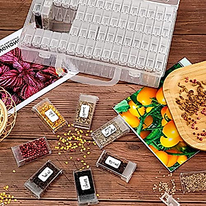 64 Slots Plastic Seed Storage Box, Reusable Seed Storage Organizer with Label Stickers Multi-Purpose Diamond Embroidery Storage Case Portable Nail Art Storage Container for Seeds
