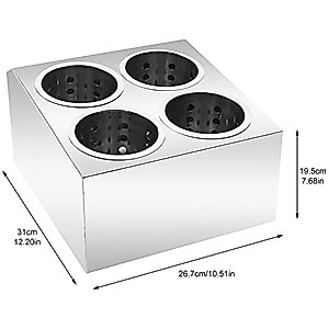 Commercial 4-Hole Stainless Steel Cylinder Flatware Silverware Utensil Holder Organizer Canddy