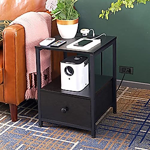 AMHANCIBLE Nightstands Set of 2, End Tables Living Room with Charging Station, Side Table with Drawers and USB Ports & Power Outlets, Sofa Table for Bedroom, Black HET04SDBK