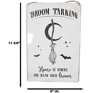 Ebros Gift Halloween Witchcraft Wicca Occult Witch Broom Parking Home Is Where You Hang Your Broom Bats Stars And Crescent Moon Wall Hanging Sign Plaque Kitchen Home Decorative Signs