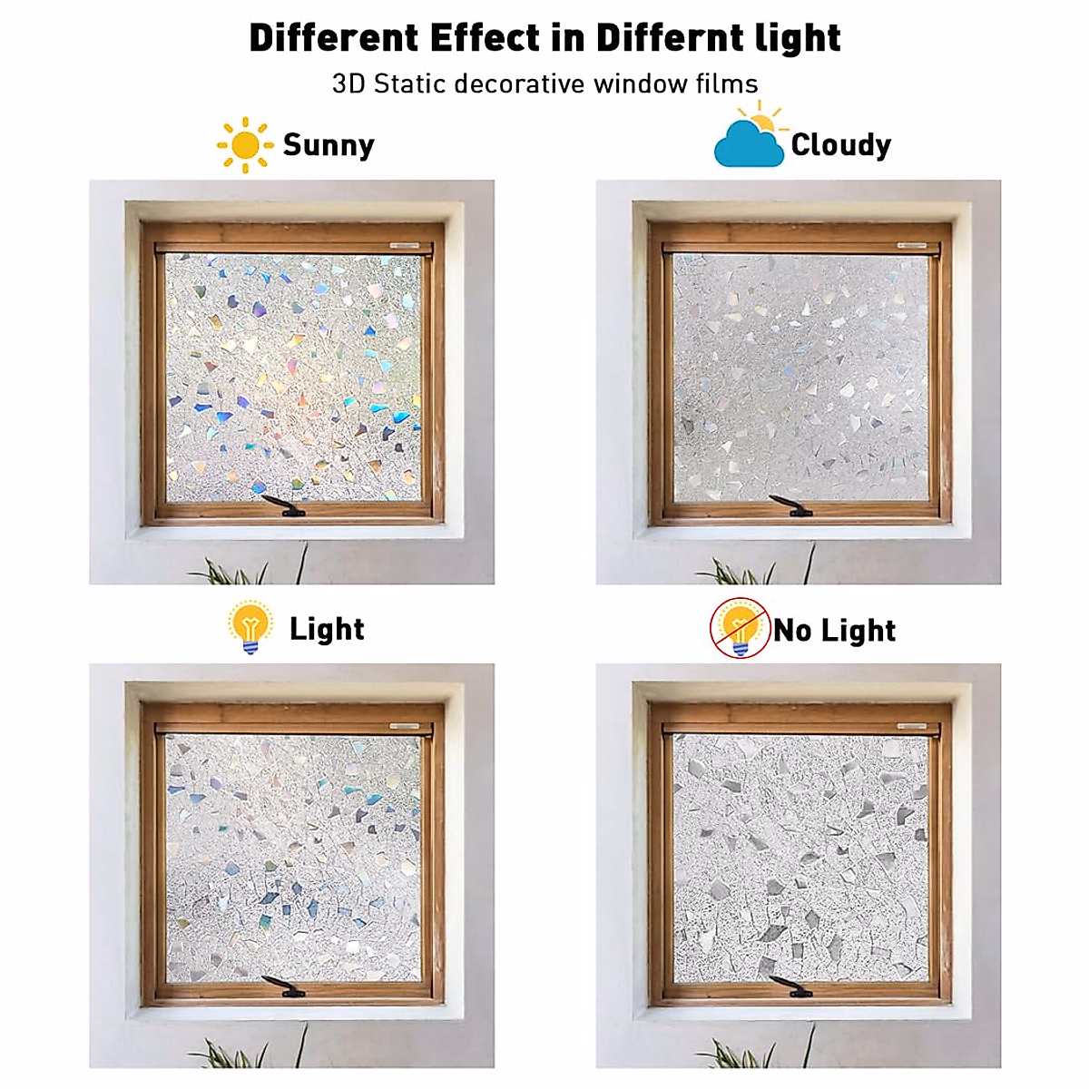 NINETREX Window Privacy Film,Stained Glass Window Film,Decorative 3D Vinyl Cling Window Decals, Static Cling Window Sticker Non-Adhesive for Home,Colorful Gravel,17.5 x 78.7Inches