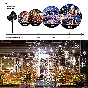 Christmas Projector Lights Outdoor - Christmas Snowflake Projector Lights with Waterproof Plug in Moving Effect Wall Mountable for Garden Ballroom, Party, Halloween, Holiday