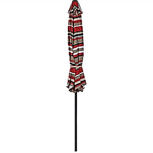 Sunnydaze 9-Foot Outdoor Patio Umbrella with Push Button Tilt and Crank - Aluminum Pole with Polyester Canopy - Awning Stripe