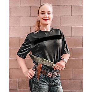 NoonKnives: 15.5" Hand Made Damascus Steel Collectible TEXAS Bowie Knife Handle Brass clip with stag horn