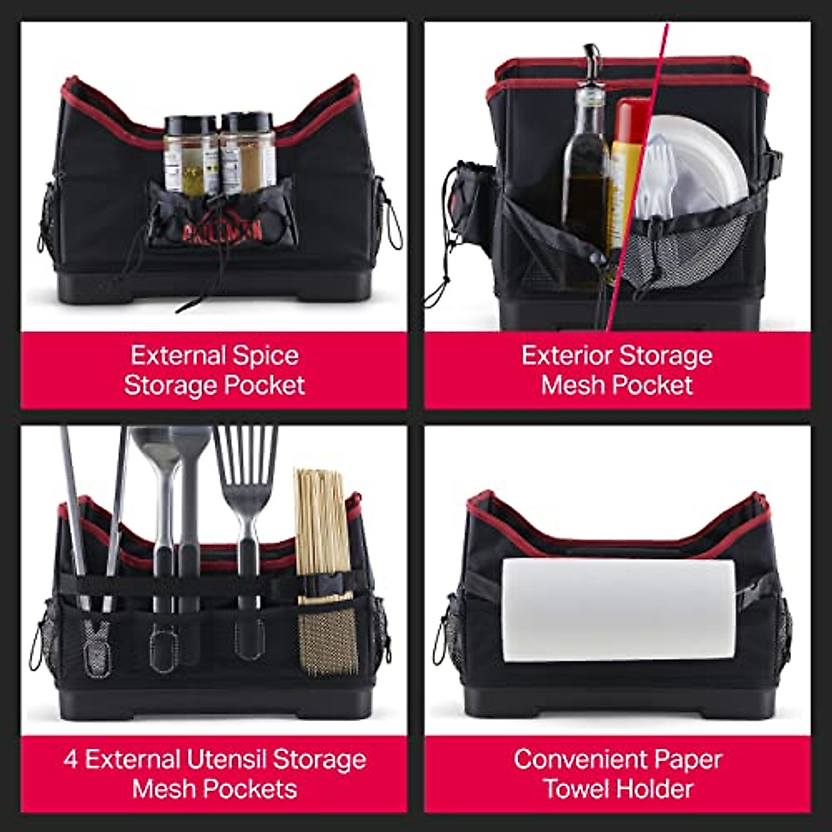 Grillman Premium Grill Caddy & Grillman Premium BBQ Grill Cover. Rip-Proof & Waterproof (58" L x 24" W x 48" H, Black)