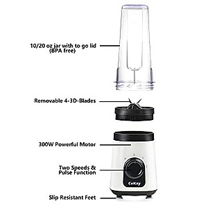 CeKay Personal Blender for Shakes, Smoothies, Food Prep, and Frozen Blending, with 10 oz & 20 oz BPA-Free Blender Cups