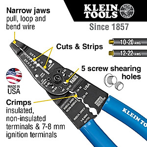Klein Tools 1010 Multi Tool Long Nose Wire Cutter, Made in USA, Wire Crimper, Stripper and Bolt Cutter Multi-Purpose Electrician Tool, 8-Inch Long