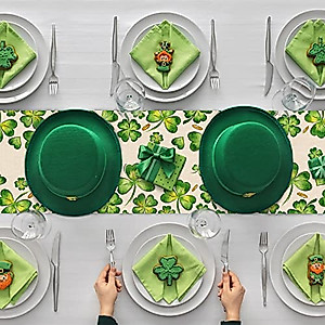 Seliem St. Patrick's Day Shamrock Clover Bushes Table Runner, Gold Coins Green Heart Kitchen Dining Table Decor, Irish Spring Burlap Home Decoration Indoor Outdoor Holiday Party Supply 13 x 72 Inches