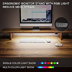EUREKA ERGONOMIC 60 Inch Computer Desk Large Manual Height Adjustable Gaming Desk, Home Office Desk with Monitor Stand Shelf Led Lights Strips, Computer Desk with Dual 2 Monitor Mouse Pad, Brown