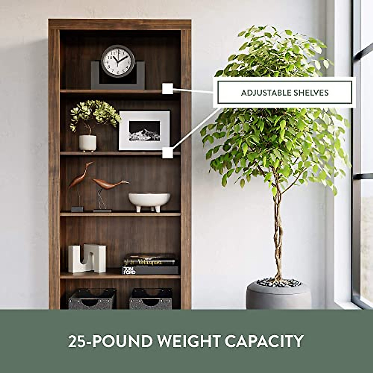 Edenbrook Sumac Bookcase, 5-Shelf Organizer for Bedroom Furniture or Home Office Furniture, White Bookshelf