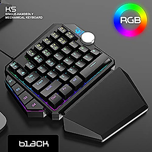 FELICON RGB Gaming Half Keyboard with Detachable Wrist Rest, 39 Programmable Keys Multimedia Knob Professional Rainbow Backlight Mechanical Gaming Keypad Compatible with PC/Xbox/PS4