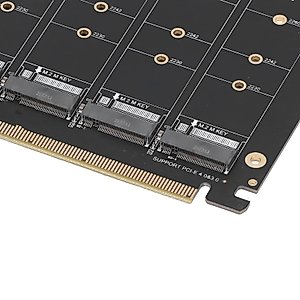 M.2 NVME SSD to PCIE X16 Adapter, 4x32Gbps M.2 NVME (m Key) SSD to PCIe 3.0 x 4 Port Host Controller Expansion Card with Individual LED Indicator