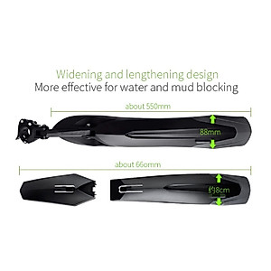 Bike Fender, Portable Bicycle Mudguard,Portable Adjustable Mountain Bike Front and Rear Mud Guard Fenders set, Bike Mudguard Set Fender E-Bike 26 27.5 29 Mountain Bicycle TPE Widen Lengthen Front Rear