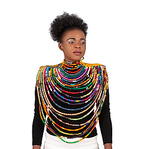 BAZINRICHE Women's Handmade Necklaces Ankara Kente Necklace Long Multi Strand African Wax Collar