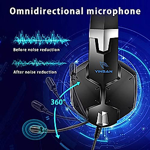 Gaming Headset for PS4 Xbox One PC PS5 Controller,Noise Cancelling Over Ear Headset with Microphone,Flip-to-Mute,Bass Surround Lightweight Headset Soft Memory Earmuffs for Laptop Mac