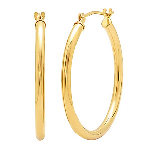 Amanda Rose Collection 10K Yellow Gold 1 inch Classic Shiny Round Hoop Earrings for Women