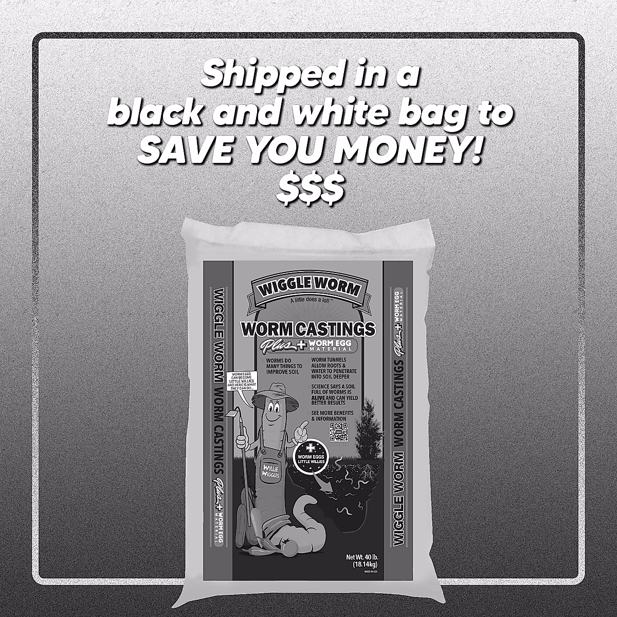WIGGLE WORM Castings Plus Worm Egg Material, 40-Pounds - Fertilizer for Houseplants, Vegetables, and More - Earthworm Castings to Help Improve Soil Fertility and Aeration
