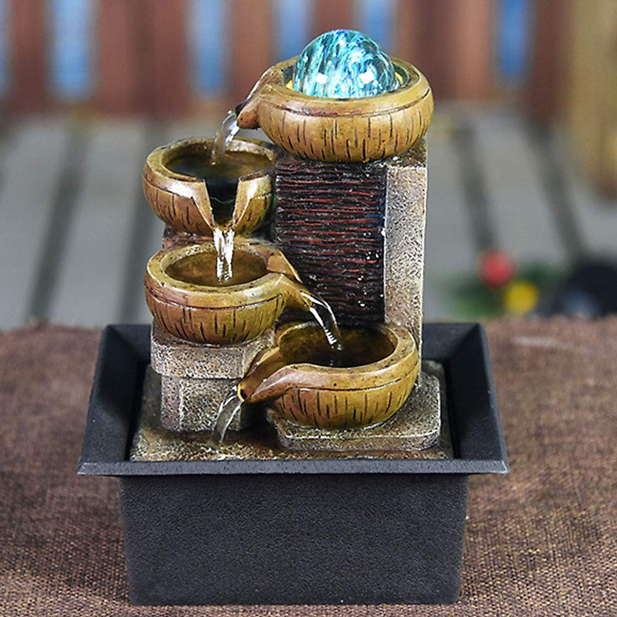 EKDJKK Meditation Tabletop Fountain, Tabletop Waterfall Garden Relaxation Fountain Indoor with LED Light, Mini Tabletop Pool Leisure Fountai Home Decor Gift for Indoor Office Bedroom Relaxation