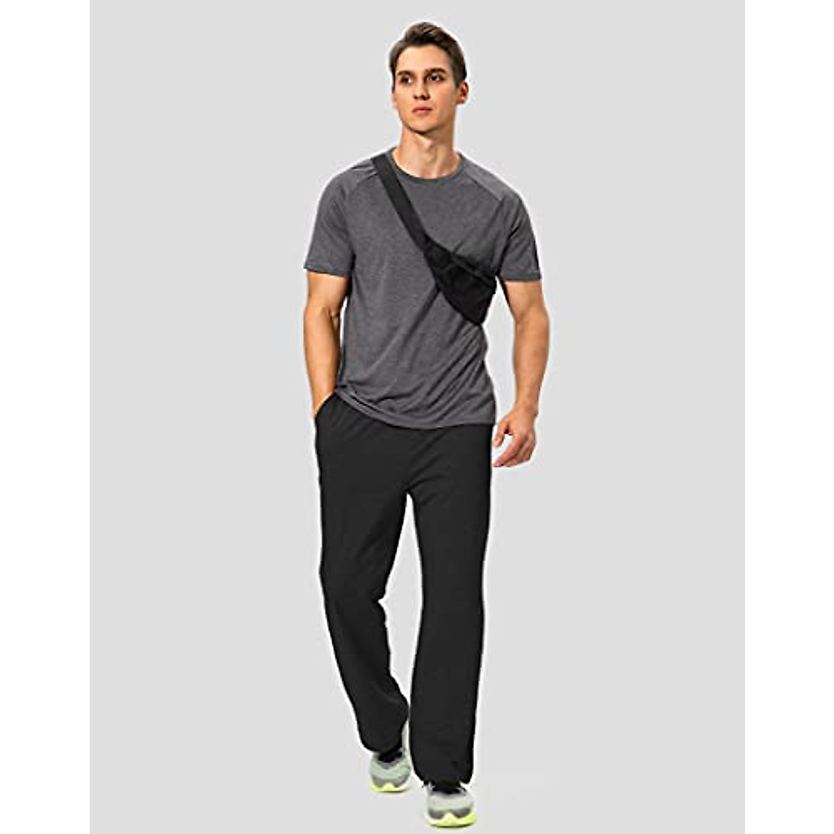 Pudolla Men's Cotton Yoga Sweatpants Athletic Lounge Pants Open Bottom Casual Jersey Pants for Men with Pockets (Black X-Large)