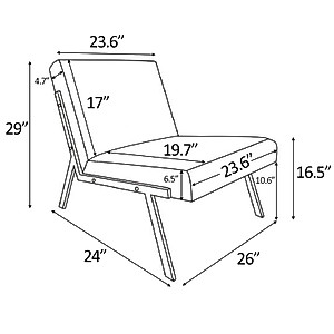 Bestmart INC Armless Accent Chair w/Fabric Waist Pillow Iron Legs Sponge Accent Side Chair for Living Room Gray