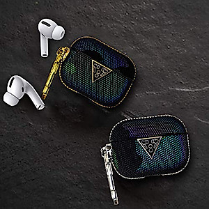 WEISHIJIE Case for AirPods Pro, AirPods Pro Case Cover, Leather AirPods Case Net Design Electroplating Metal Buckle for Men, with Gift Box (Black/Silver)