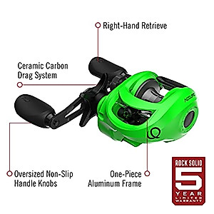 Quantum Accurist Baitcast Fishing Reel, Size 100 Reel, Right-Hand Retrieve, Oversized Non-Slip Handle Knobs and Continuous Anti-Reverse Clutch, One-Piece Aluminum Frame, 7.0:1 Gear Ratio, Green