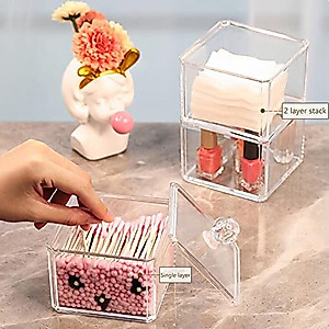 Smalibal 1 Set Cotton Ball Holder, Transparent Cotton Swab Holder with Lid, Plastic Qtip Holder, Qtip Dispenser, Cotton Swab Dispenser, Swab Pad Dispenser for Bathroom, Dressing Room A