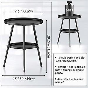 Round Metal Side Table, Small End Table for Indoor Outdoor, Mid Century Modern Decor, Black
