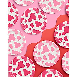 xo, Fetti Pink Cow Print Paper Plates - 24 pk, 9" | Bachelorette Party Decorations, Last Rodeo, Cowgirl Rodeo Birthday Party, Western Baby Shower Supplies, Cool Cake Plates