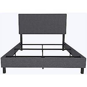 DHP Janford Upholstered Platform Bed with Modern Vertical Stitching on Rectangular Headboard, Full, Gray Linen