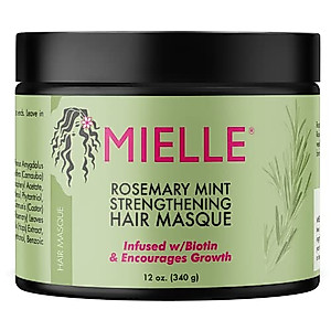 Mielle Organics Rosemary Mint Strengthening Hair Masque, Essential Oil & Biotin Deep Treatment, Miracle Repair for Dry, Damaged, & Frizzy Hair, 12 Ounces