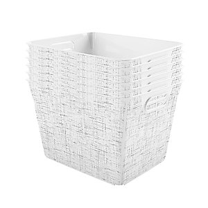 Curver Set of 6 Medium V Basket Decorative Plastic Organization and Storage Basket, White with Tweed Pattern