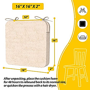 AAAAAcessories Square Chair Cushions for Dining Chairs with Ties and Removable Cover, 2" Thick Dining Kitchen Chair Pads, Indoor Dining Room Chair Cushions, 16" x 16", Set of 4, Beige