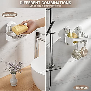 LUXEAR Shower Caddy Suction Cup Sets Shower Shelf Basket + Soap Dish Holder + 4 pack update replacement hooks suction cup for bathroom and kitchen
