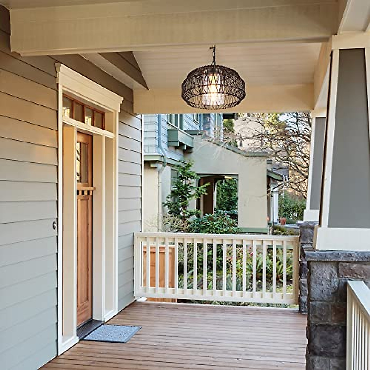 Novogratz x Globe 44759 1-Light Outdoor Plug-in Pendant Light, Black Woven Fabric Shade, Matte Black, Designer Black Fabric Hanging Cord, Kitchen Island, Cafe, Ceiling Light, Bulb Not Included