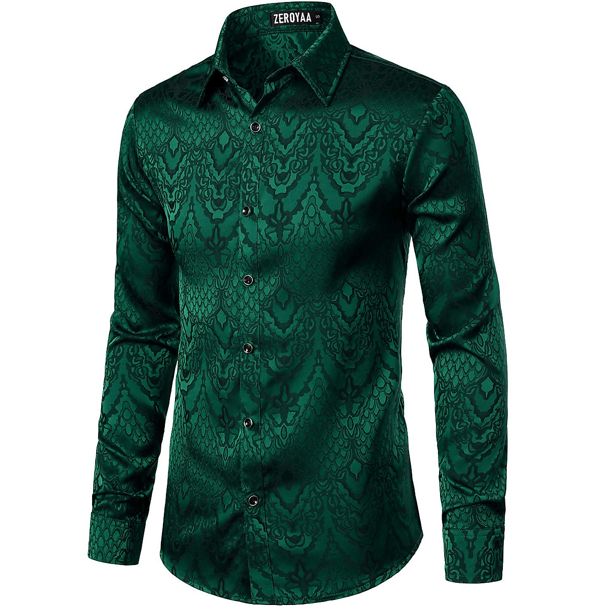 ZEROYAA Men's Hipster Slim Fit Long Sleeve Gothic Jacquard Button Up Dress Shirts for Party Prom ZLCL32-Emerald XX-Large