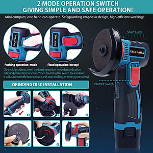 Mini Angle Grinder, 12.6V 3inch Angle Grinder with 2 * 2500mAh Batteries and 5 Grinding Wheels, Brushless Motor 19500RMP Cordless Grinder, Cutting/Deburring/Derusting Grinder Tool (Blue)