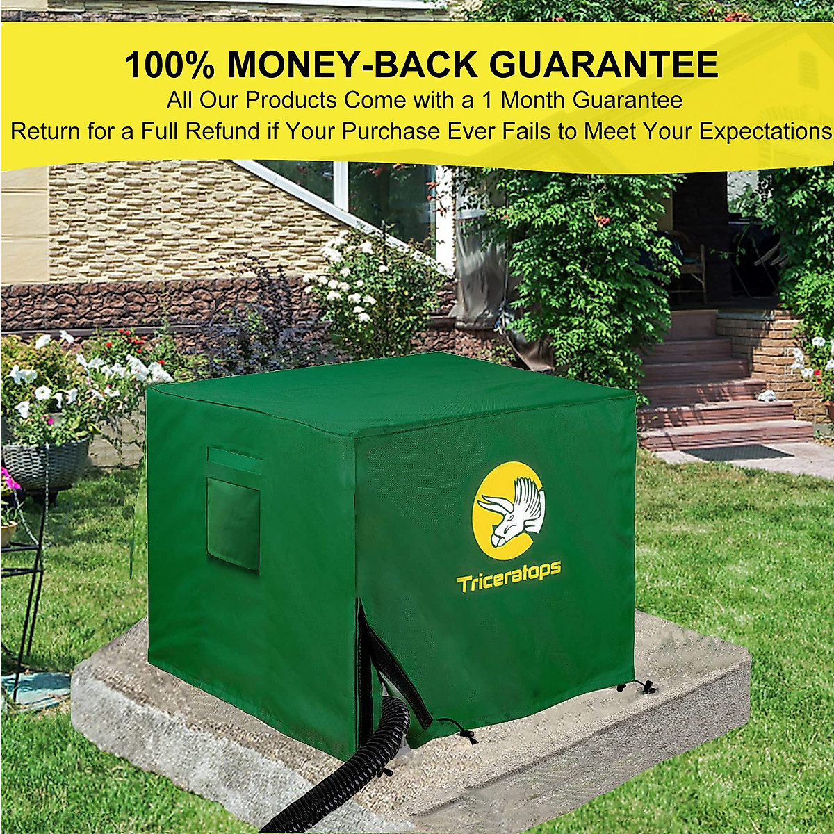 Triceratops Air Conditioner Cover for Outside Units, Outdoor 600D Oxford Square Air Condition Cover Fits up to 34 x 34 x 30 inches, Anti-Fade and Weather Resistant AC Cover